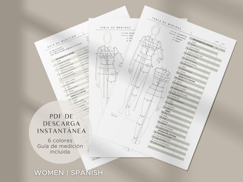 Printable Measurement Sheet Spanish | Fillable PDF Women Size Chart ...