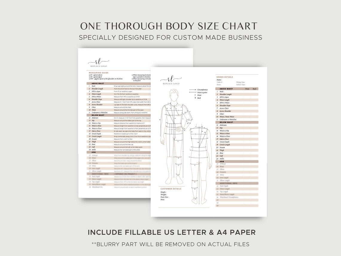 Men's Body Measurement Form PDF: Fillable Chart With Logo (US Letter ...