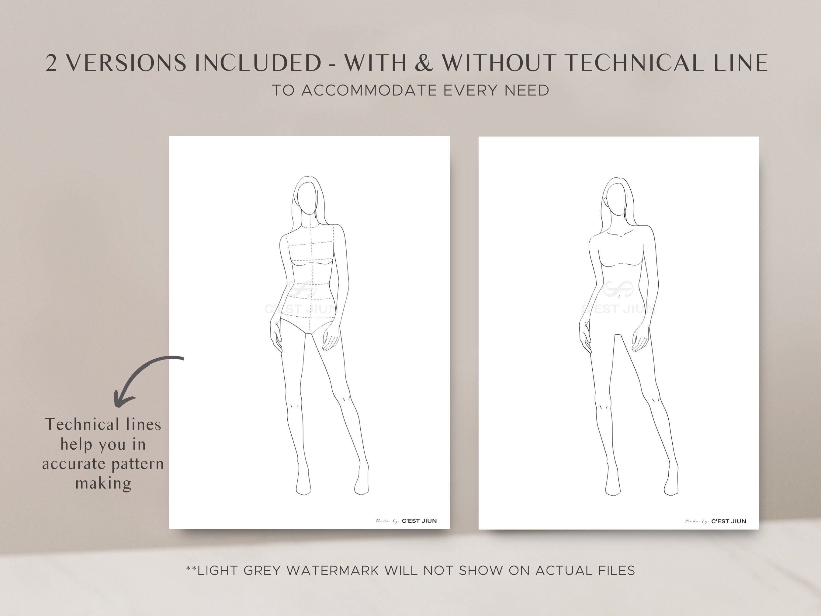 Female Figure Fashion Croquis Printable Template Slim Medium Plus Size ...