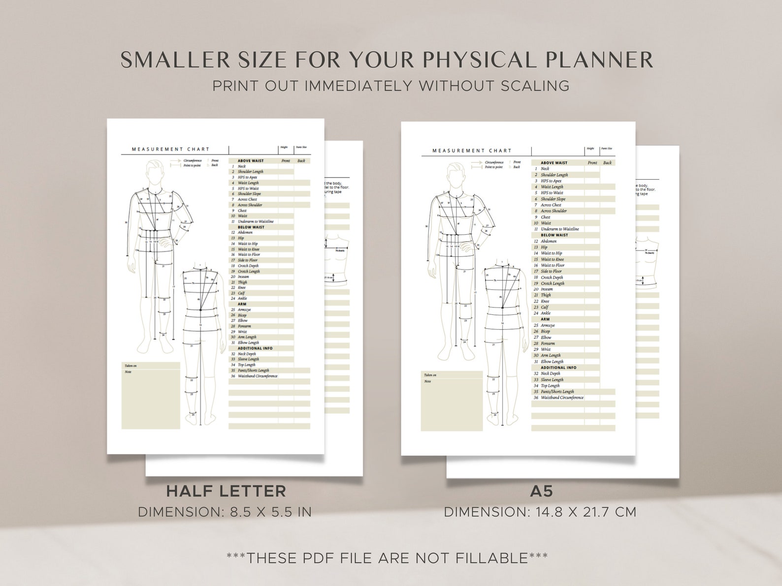 Printable Men Body Size Chart Pastel Fillable Men Measurement Form PDF ...