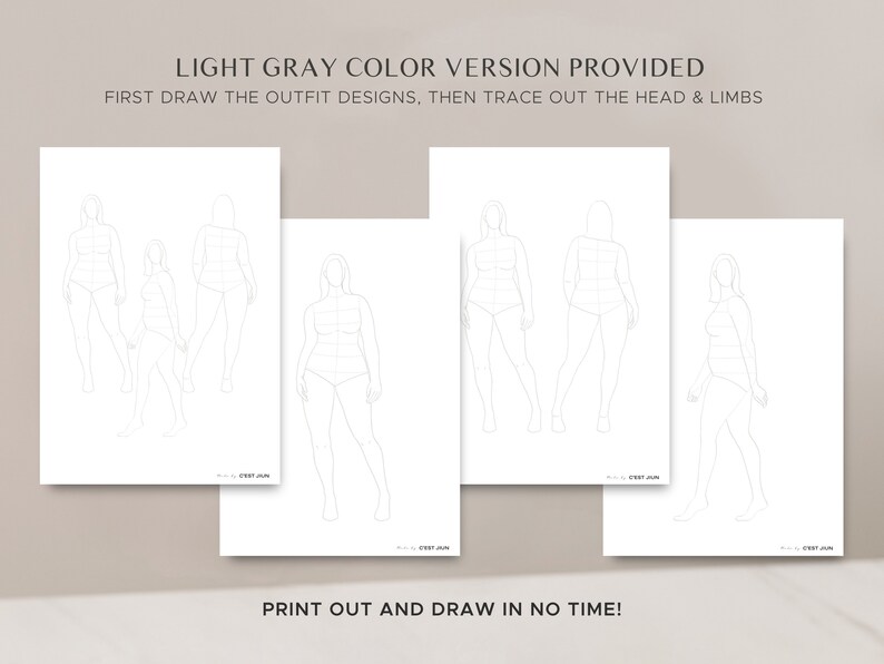 Female Figure Fashion Croquis Printable Template Slim Women Line ...