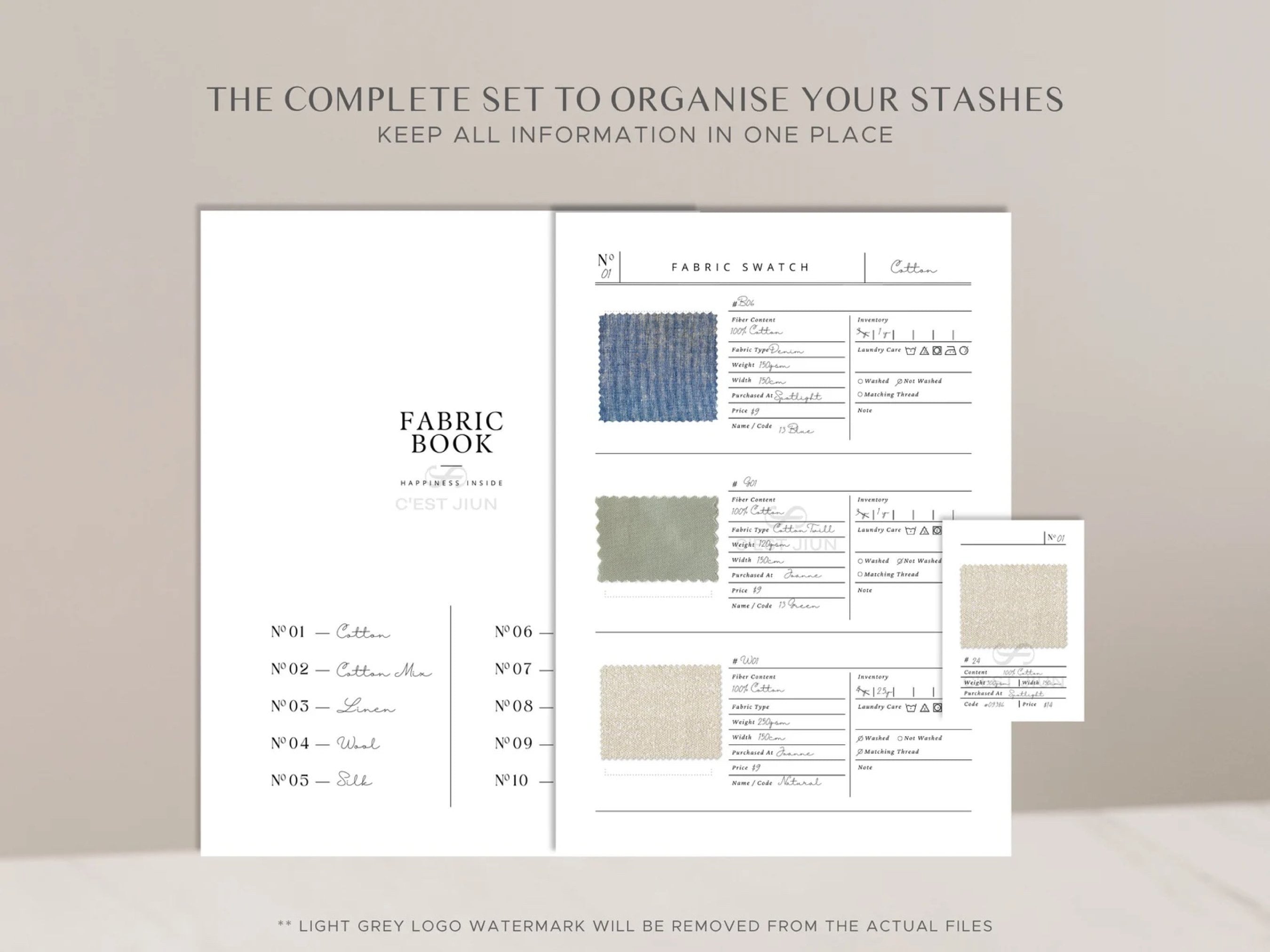 Buy Printable Fabric Swatches Book Template, Swatch Cards & Editable ...