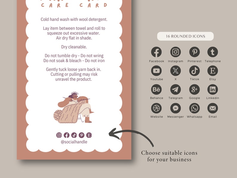 4 Printable Crochet Care Tags Care Instructions for Hand Knitted ...