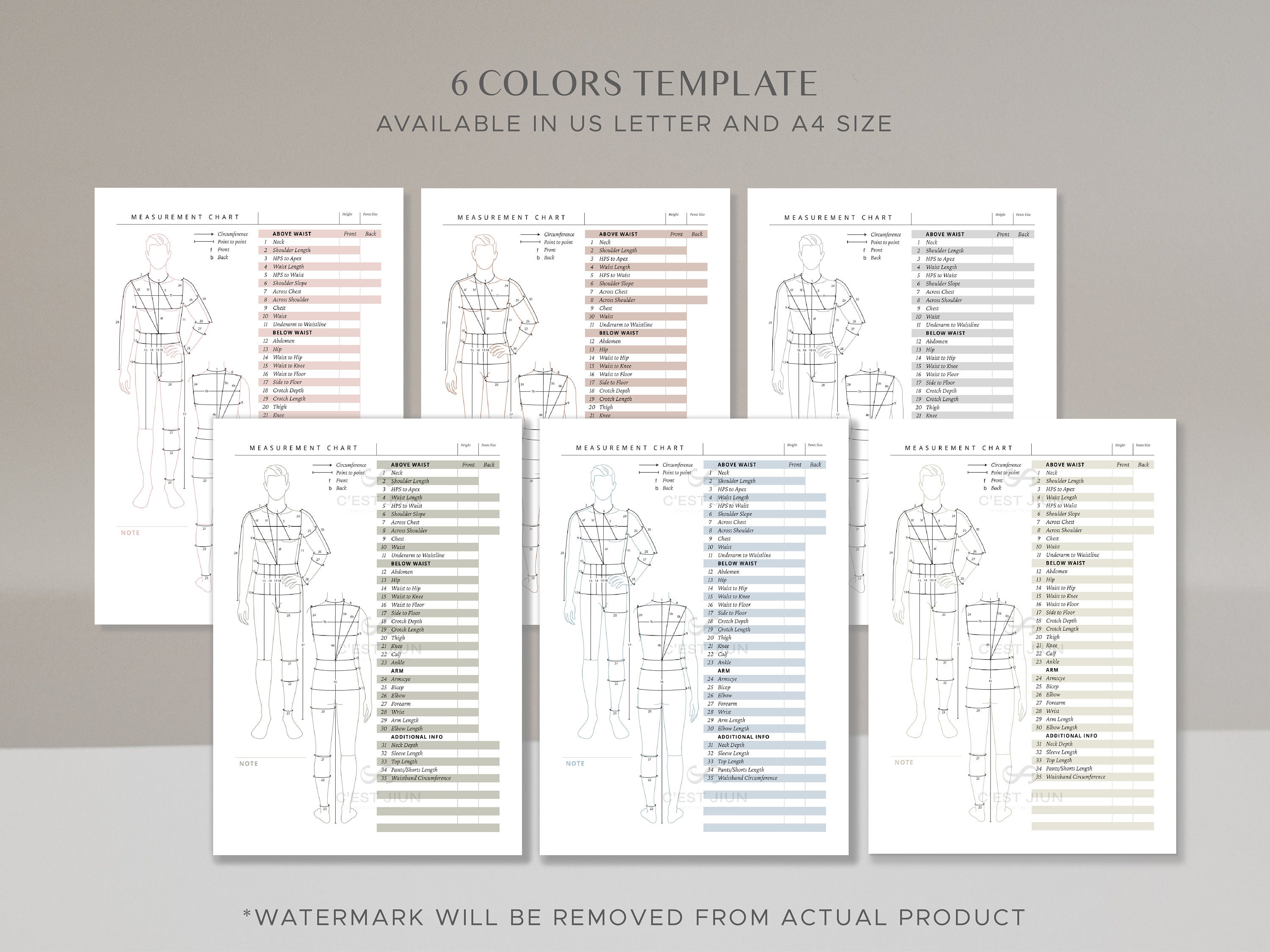 Buy Printable Body Size Chart Fillable Men Measurement Form Online in ...