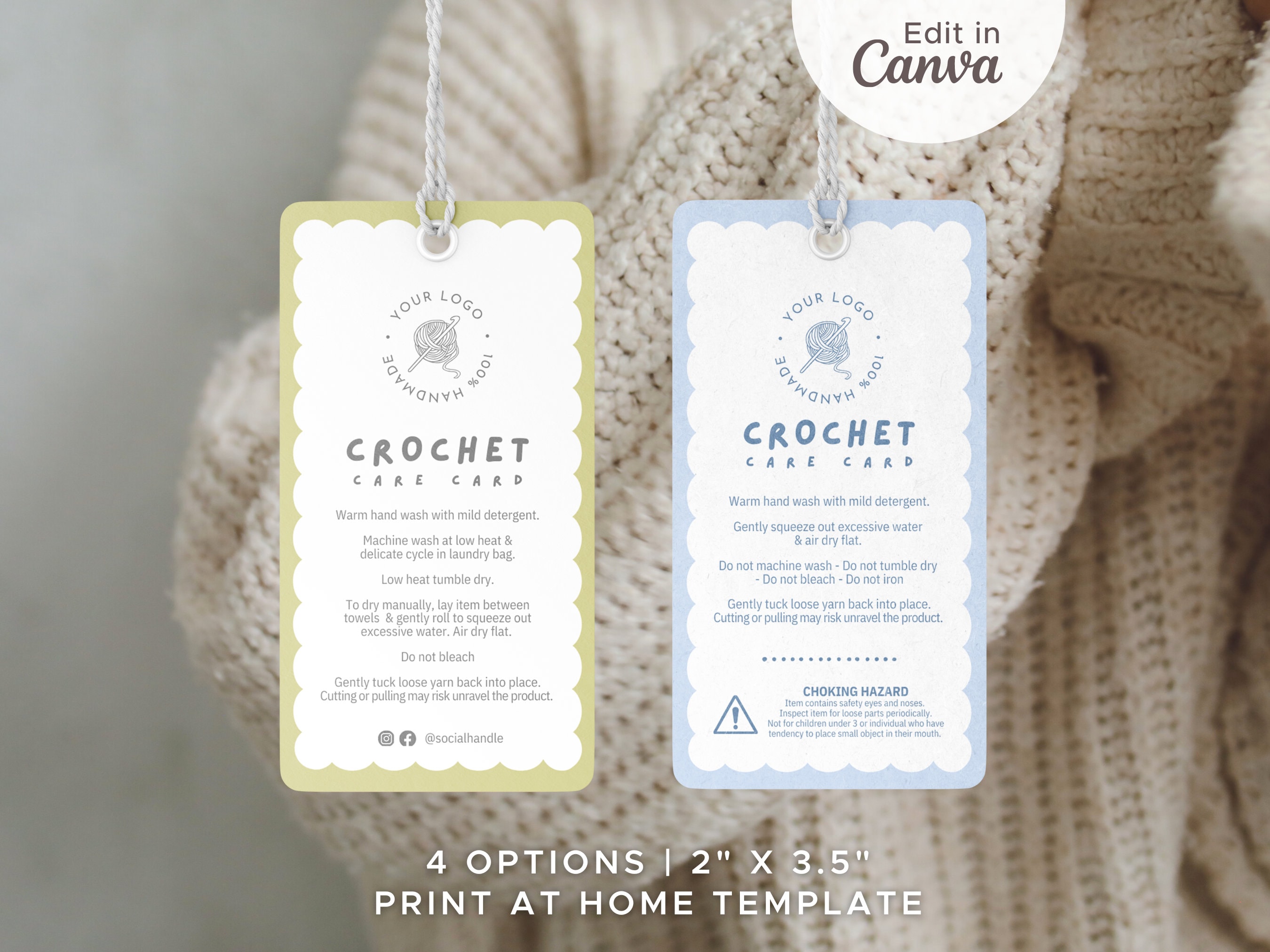 4 Printable Crochet Care Tags Care Instructions for Hand Knitted ...