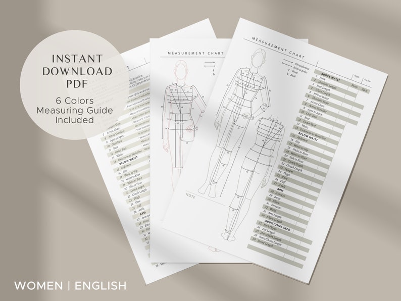 Printable Measurement Sheet Fillable PDF Women Size Chart - Etsy