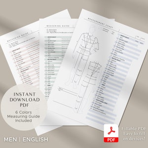Printable Men Body Size Chart | Pastel Fillable Men Measurement Form ...