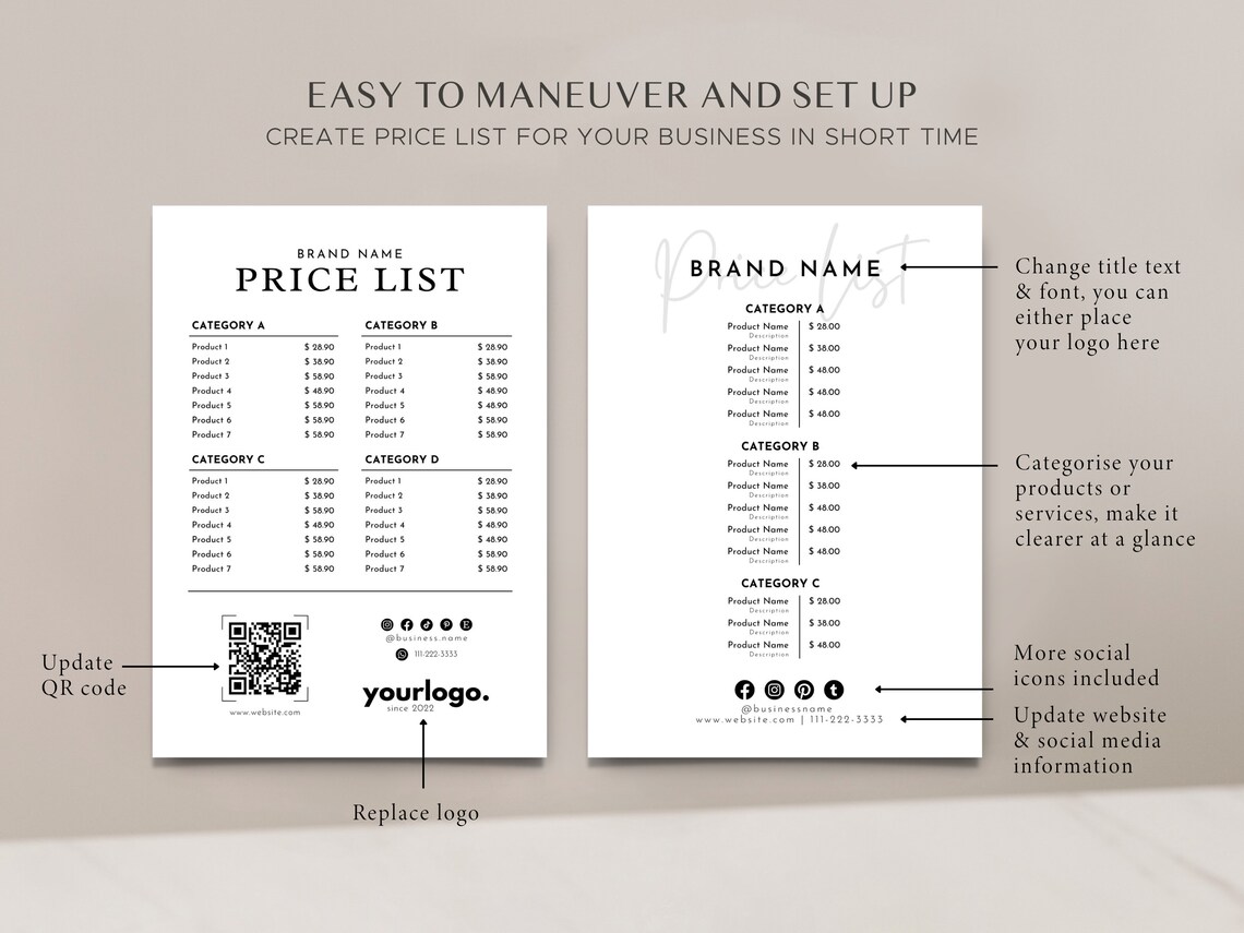 Pricelist Template for Small Business Display Product Pricing on Craft ...