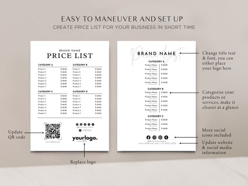 Pricelist Template for Small Business Display Product Pricing on Craft ...