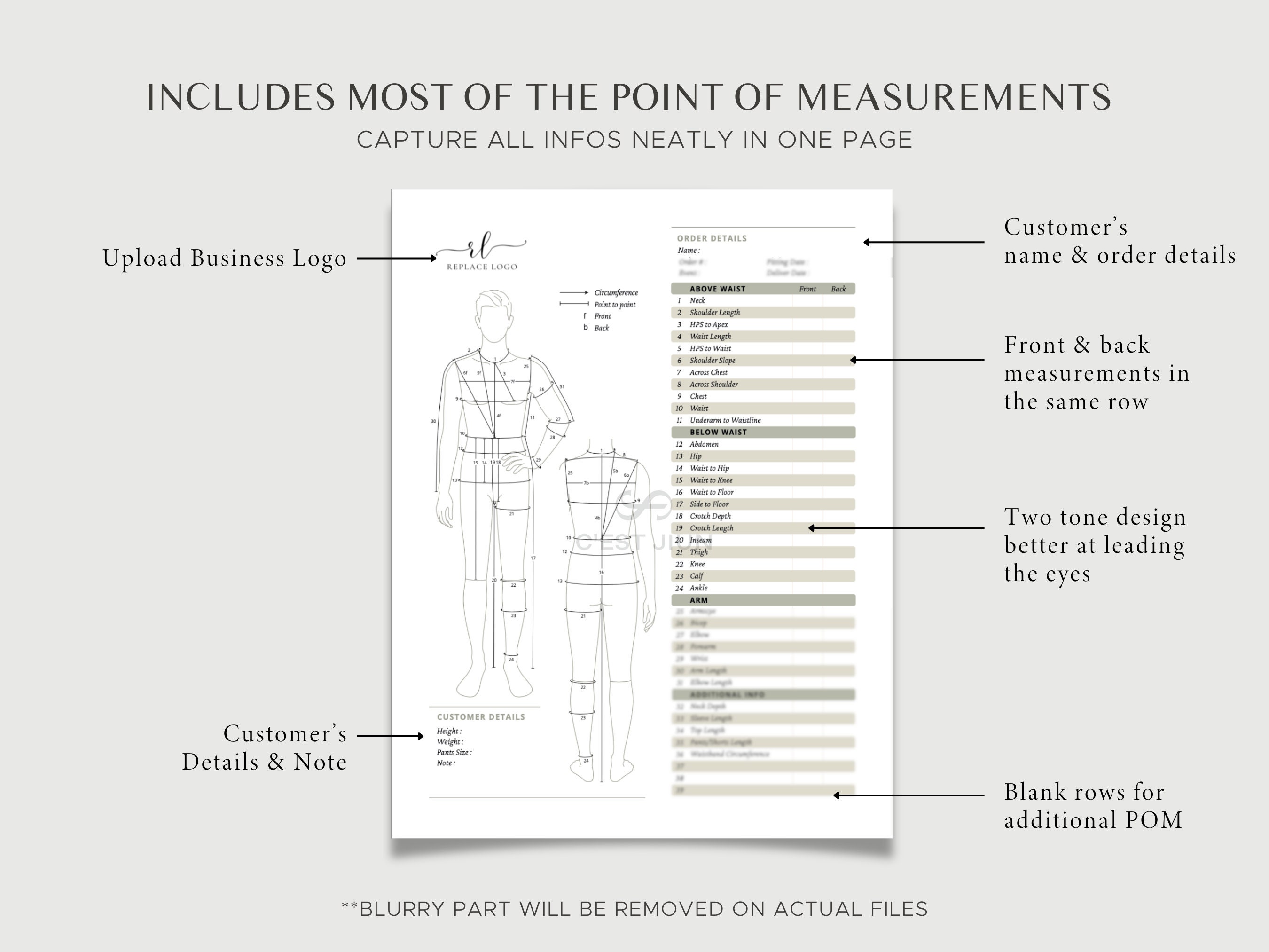 Men's Body Measurement Form PDF: Fillable Chart With Logo (US Letter ...