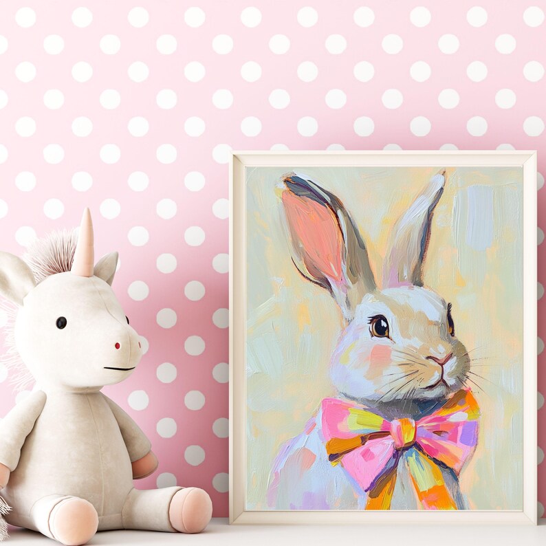 Easter Bunny Print, Plaid Bow Watercolor Painting (digital Download) - Etsy