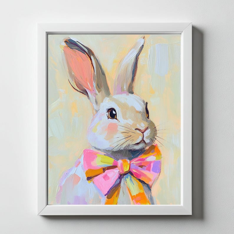 Easter Bunny Print, Plaid Bow Watercolor Painting (digital Download) - Etsy