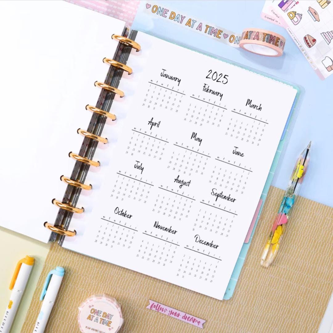 2025 Year at a Glance Planner Insert, Yearly Overview Planner Page ...