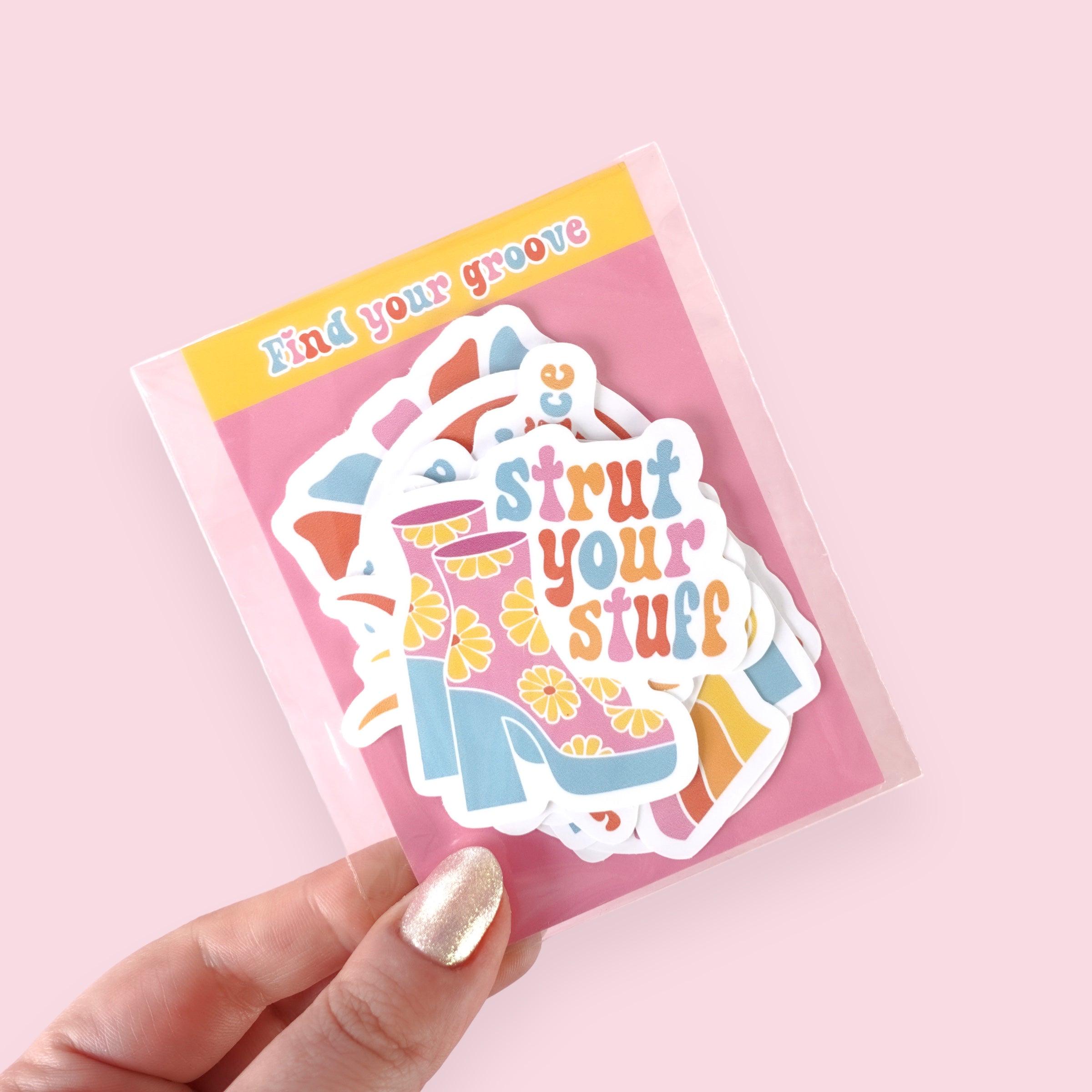 Find Your Groove Retro Sticker Pack - 8 Waterproof Stickers, Empowering ...