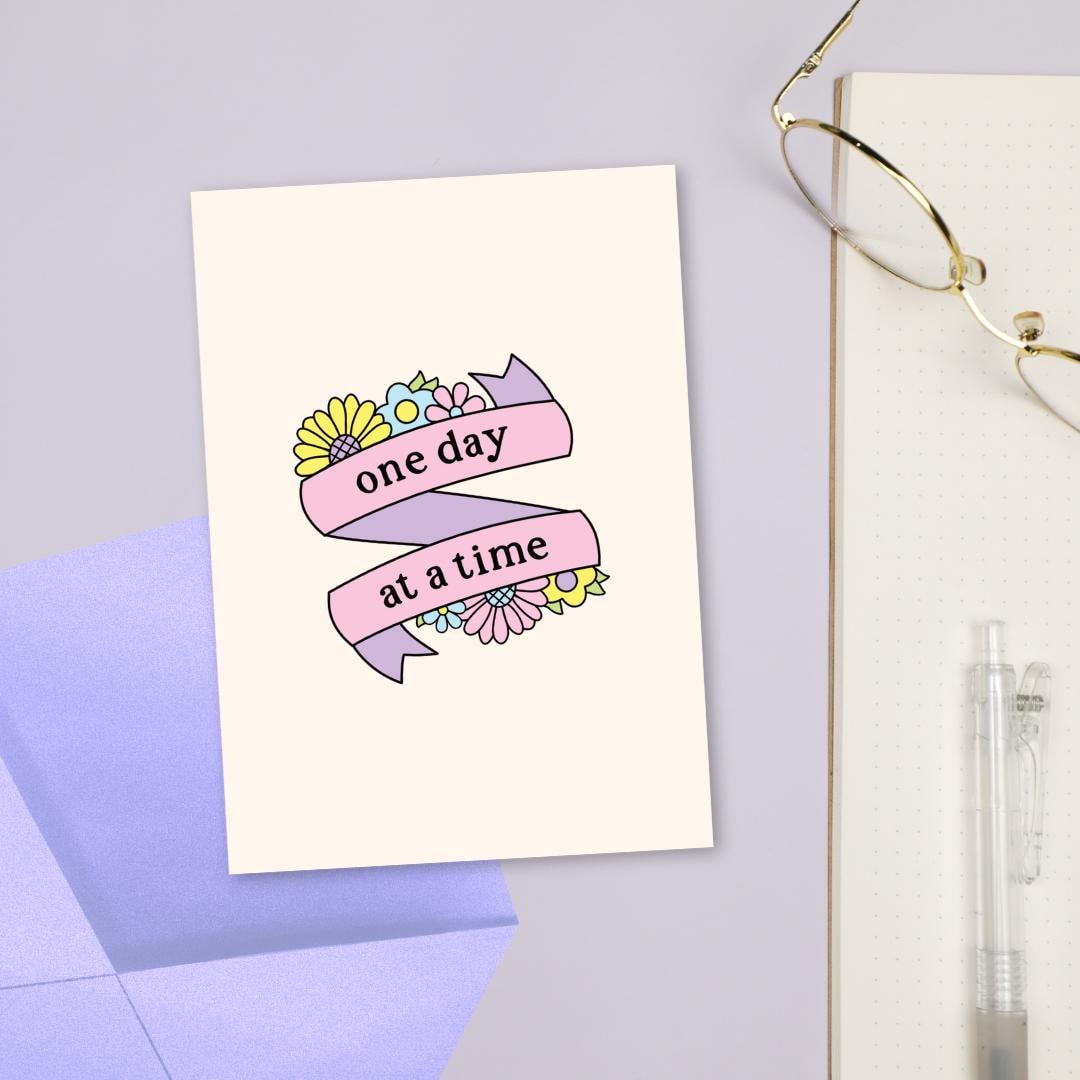 One Day at A Time Greeting Card - Positive Affirmation Card, Floral ...