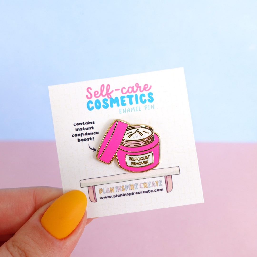 Self-doubt Remover Gold Enamel Pin - Self Care Gift, Pink and White Pin ...