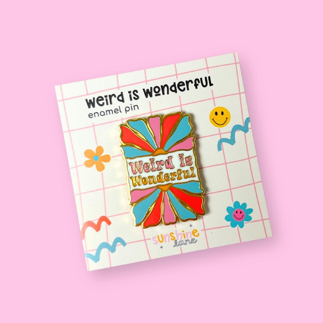 Weird is Wonderful Retro Enamel Pin - Boho Floral Quote Pin, Celebrate ...
