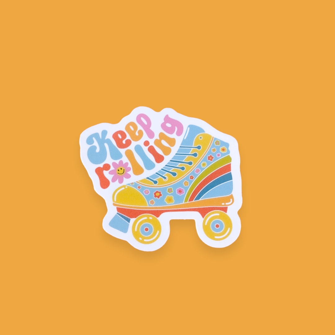 Keep Rolling Sticker - Retro Roller Skate Sticker, Floral Rollerskates ...