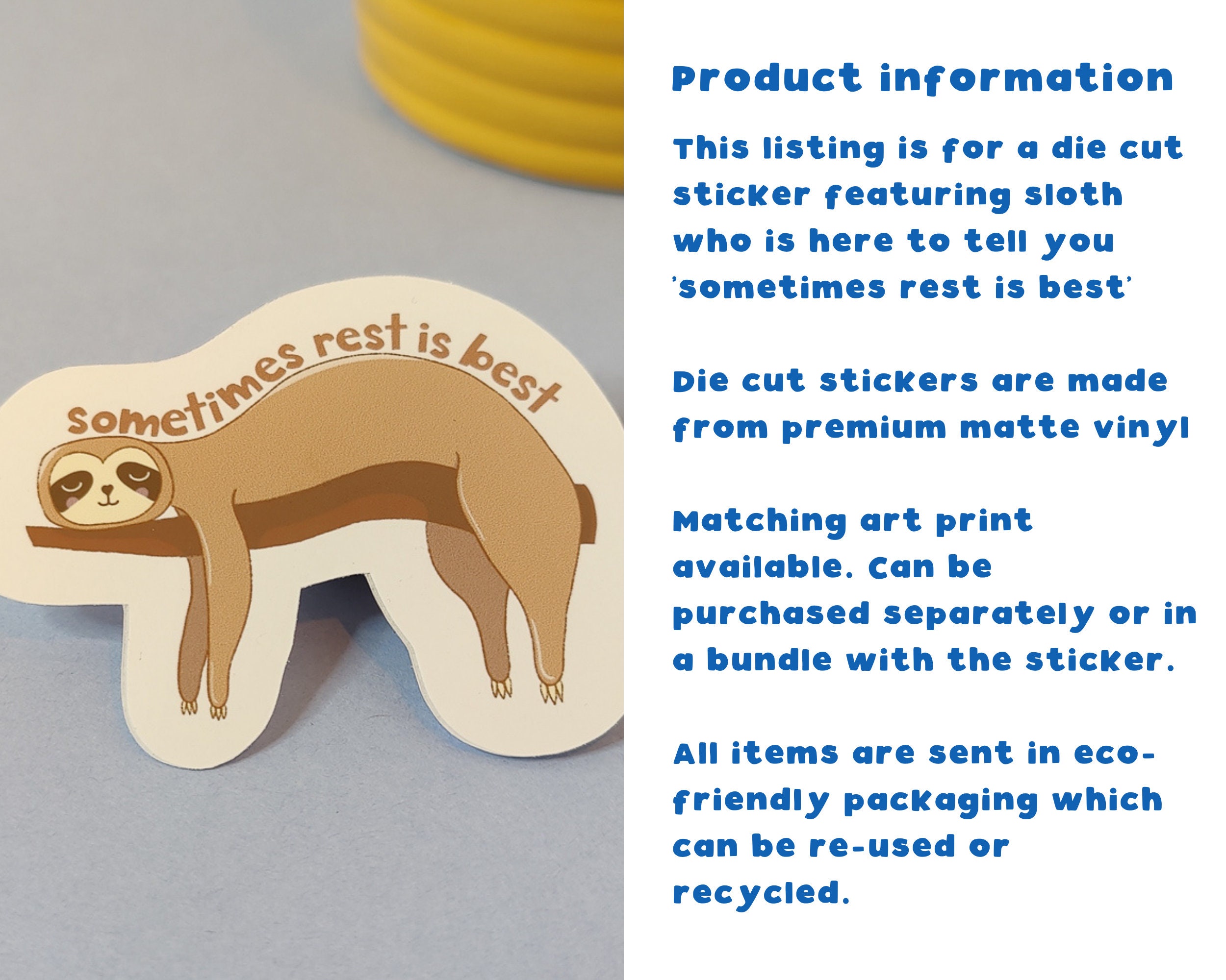 Cute sloth die cut sticker mental health sticker self love | Etsy