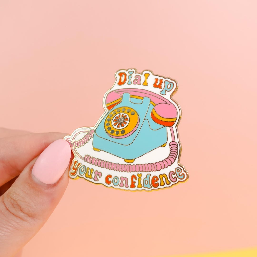 Dial up Your Confidence Retro Enamel Pin - Retro Rotary Phone Pin, Confidence Boost, Mental ...
