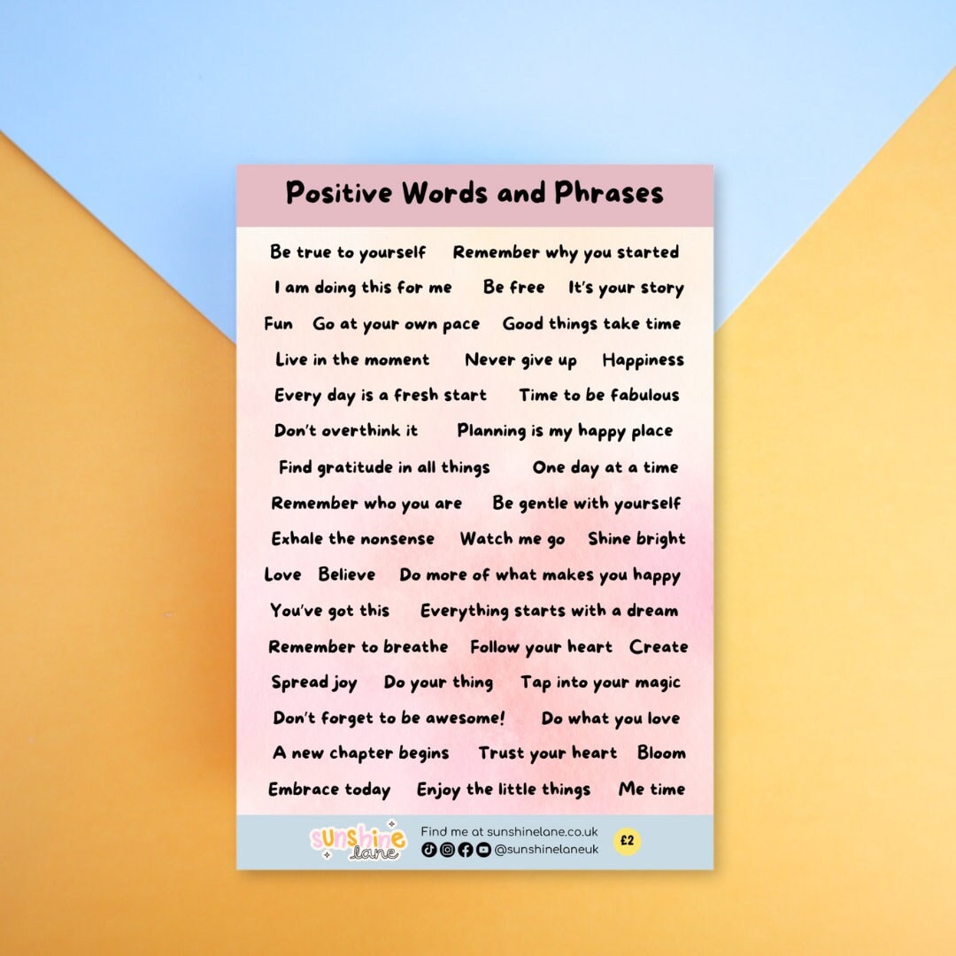 Positive Words and Phrases Sticker Sheet Planner Stickers, Yellow and ...