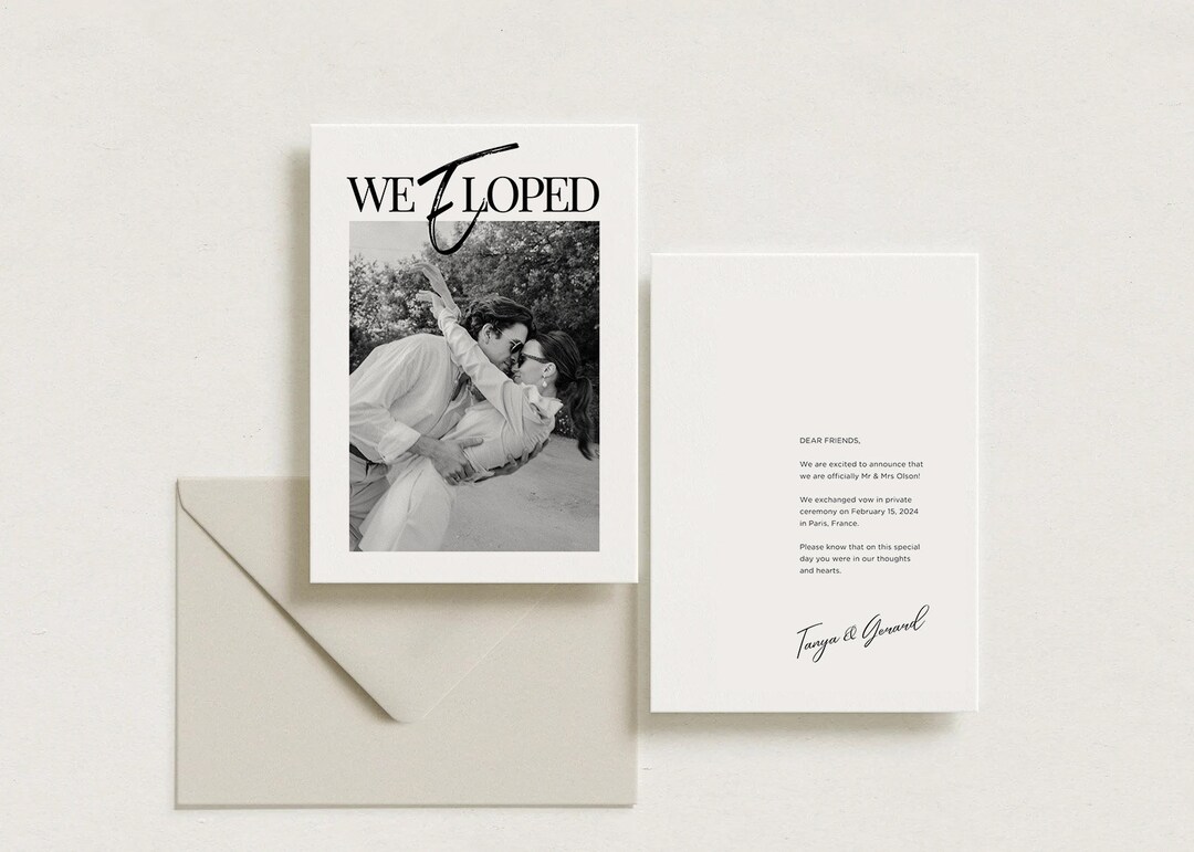 We Eloped Postcard With Photo • Elopement Card • Wedding Announcement ...