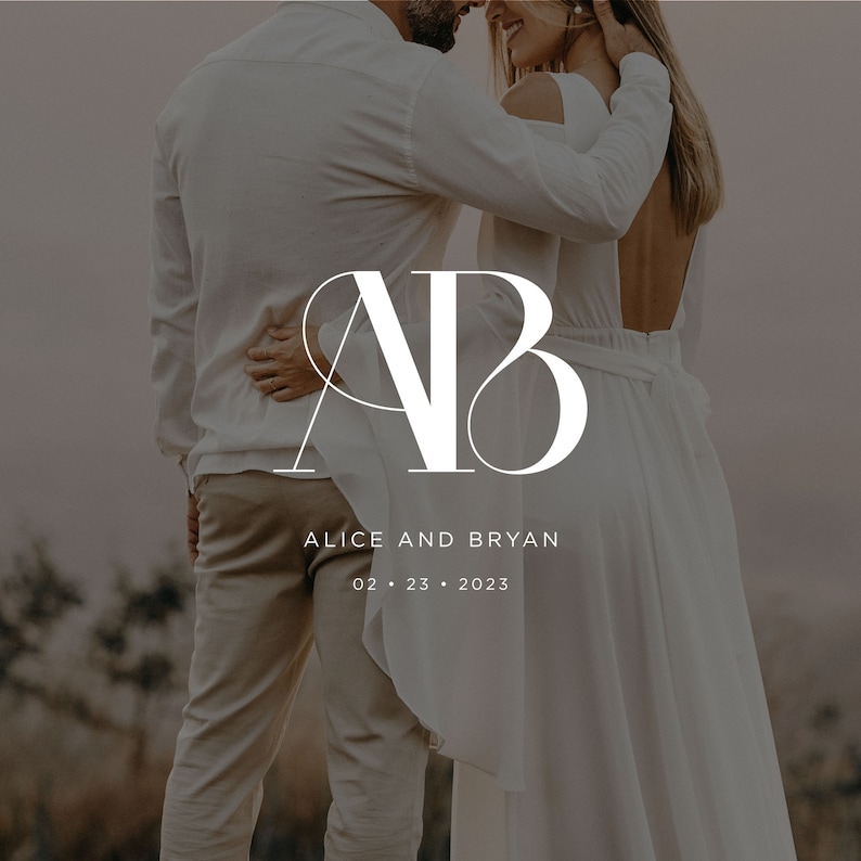 Modern Couple Monogram Logo Design: Minimalist Wedding Initial (premade ...