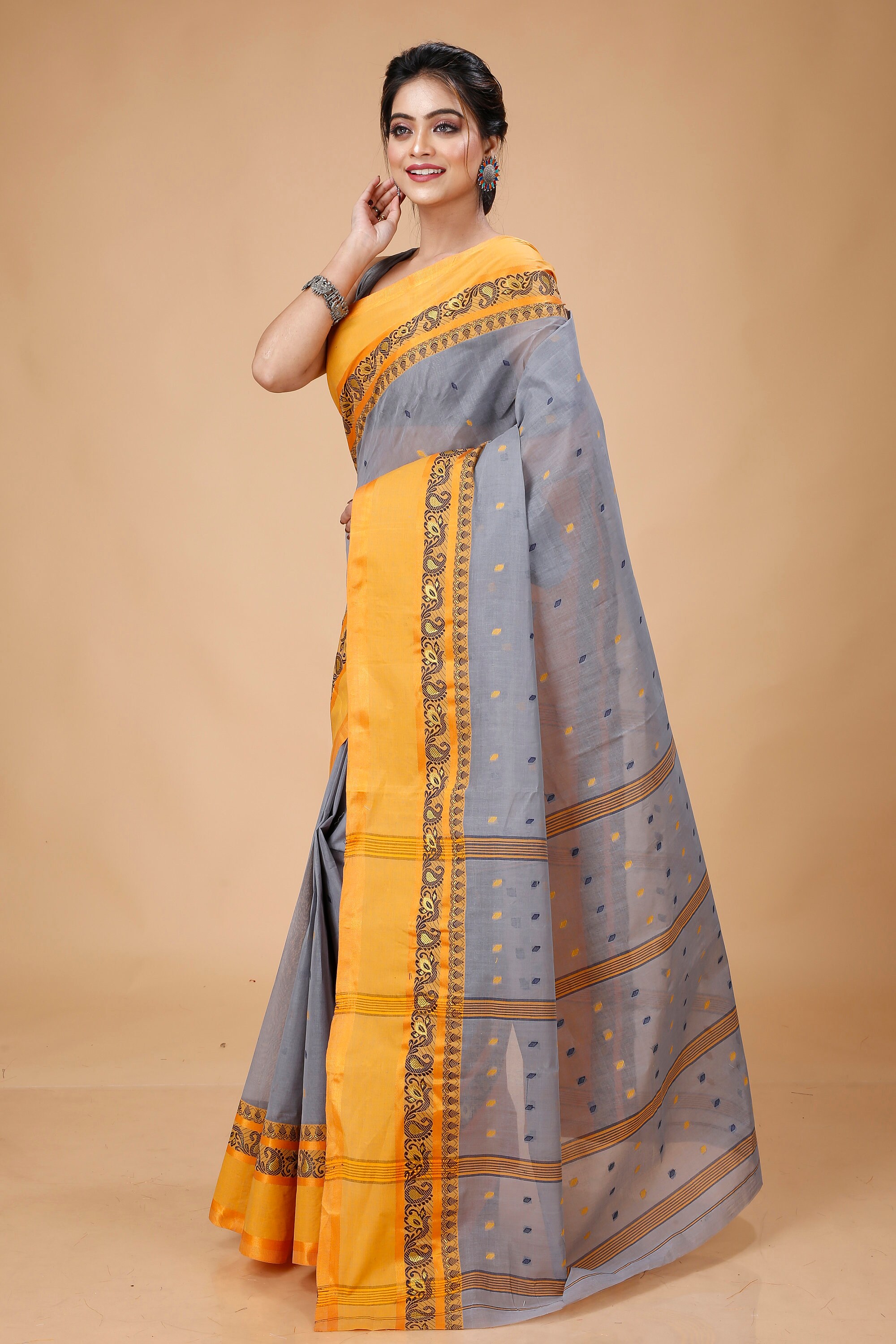 Bengal Traditional Tant Handwoven Pure Cotton Starch Saree All Body ...