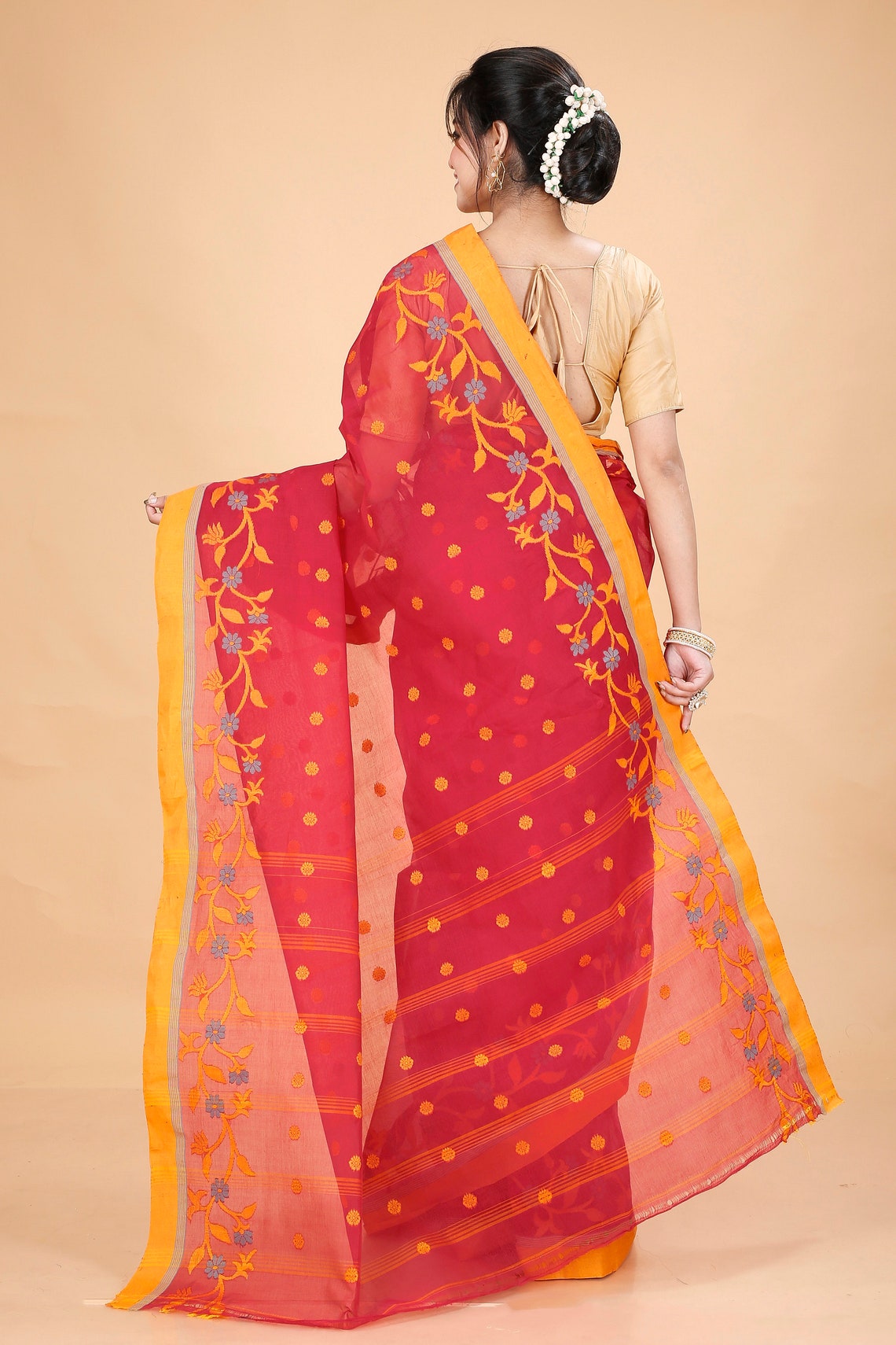 Tant Handloom Saree 100% Cotton Light Starch Saree Red Colour Gift for ...