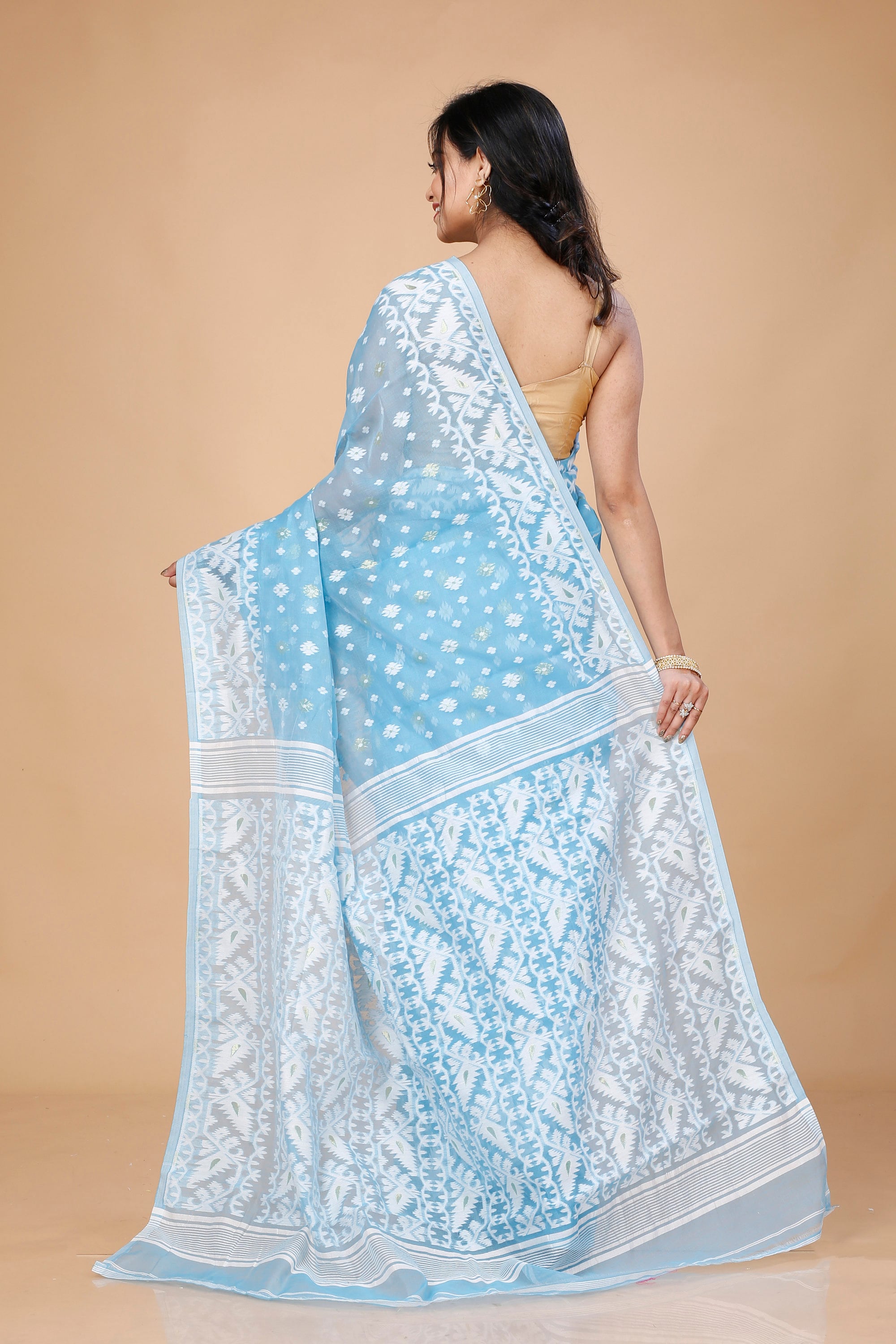 Handloom Soft Jamdani Saree All Body Work New Design Sky Colour Gift ...