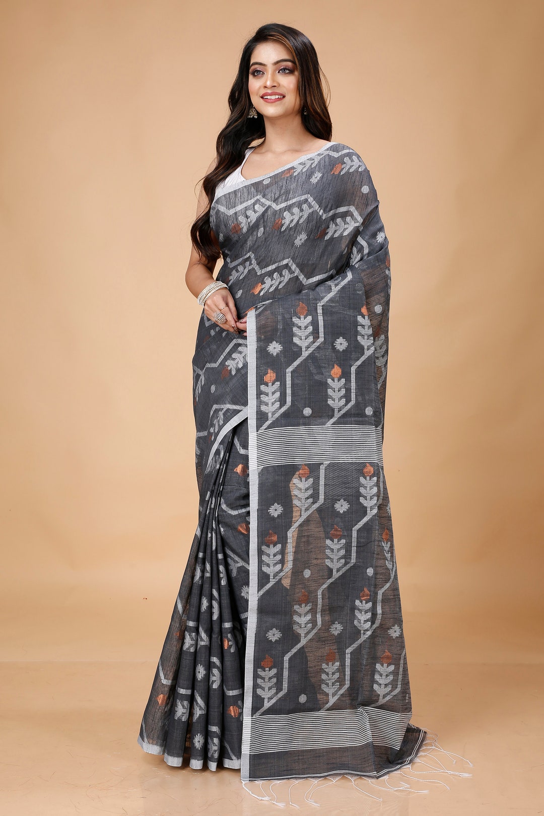 Handloom Silk Cotton Khadi Saree New Design Saree Traditional Soft Ash ...