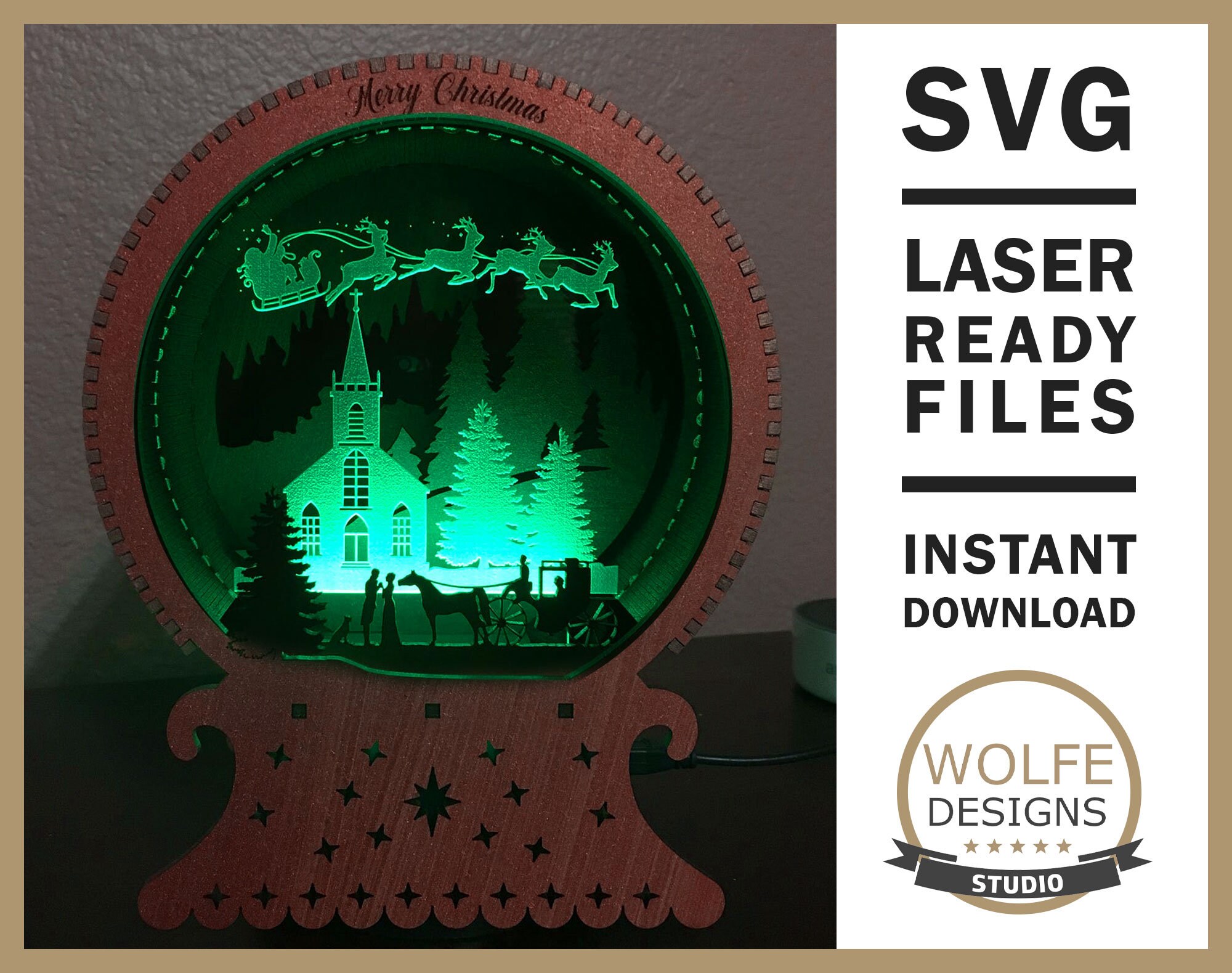 Christmas Scene Layered 3-D LED Shadow Box Vector File 1/83mm Material ...