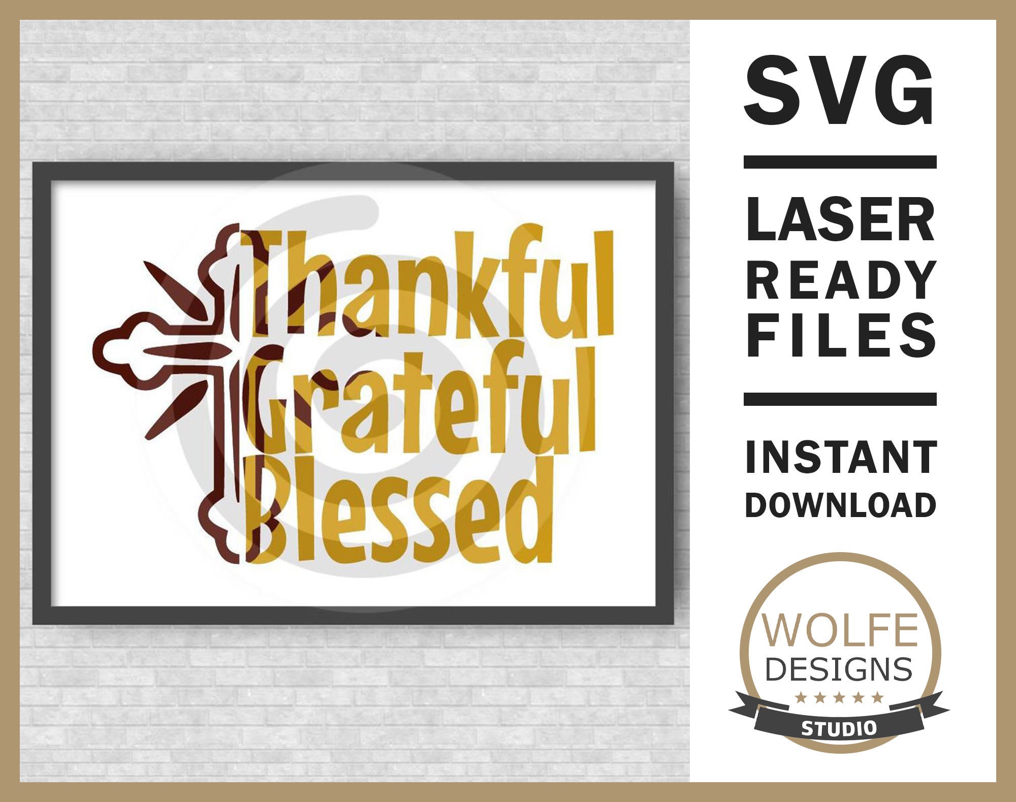 Thankful Grateful Blessed Cross Layer SVG Vector Cricut Cameo Laser ...