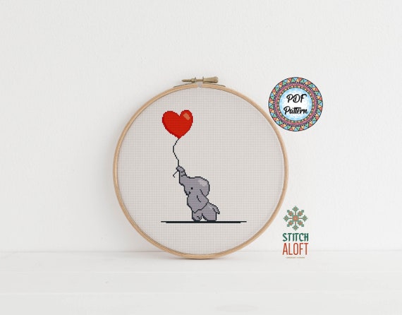 PDF Pattern: Cute Elephant and Balloon Nursery Cross Stitch | Etsy