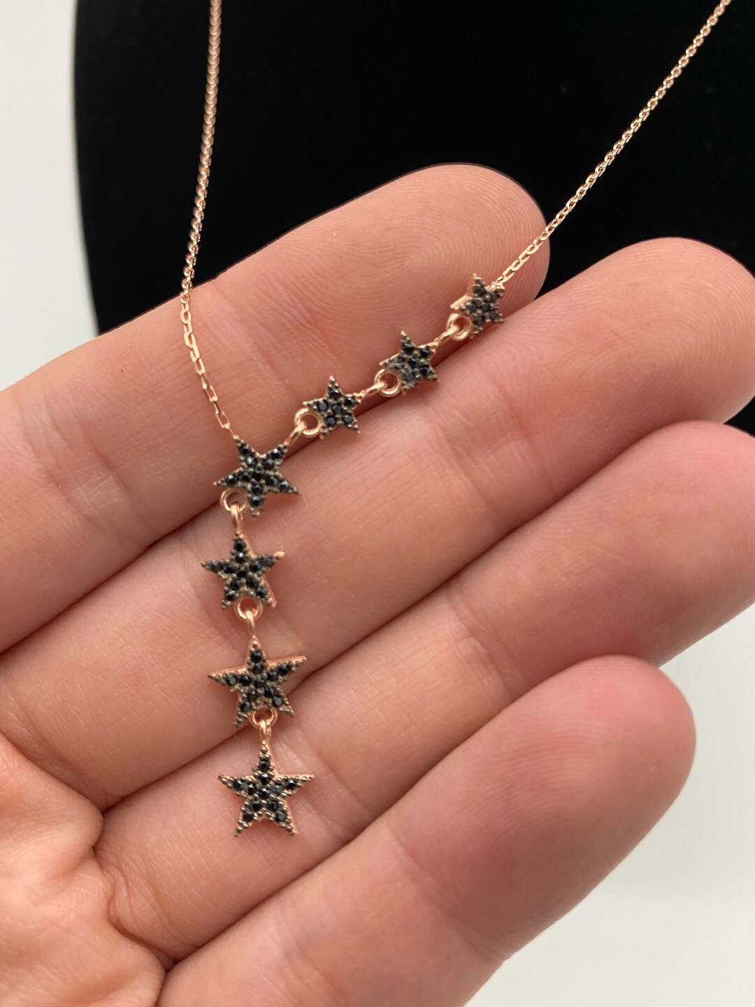 925 Sterling Silver Rose Gold Black Stones Comet Necklace - Etsy UK