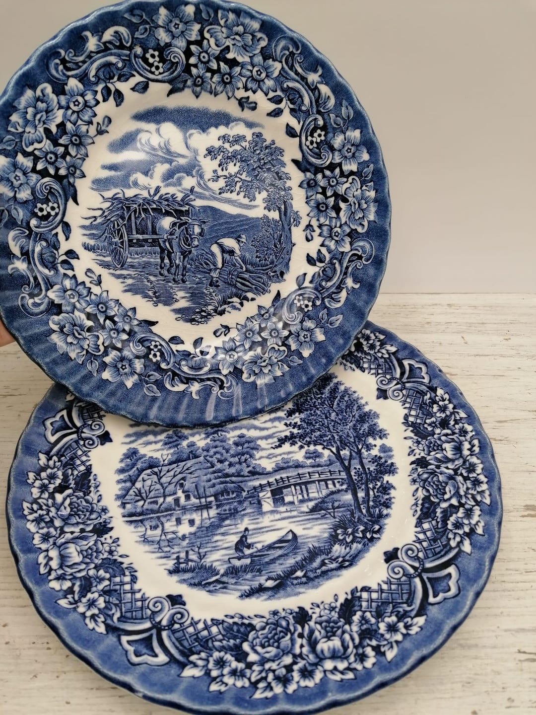 Vintage 6.9"/7.9" English Staffordshire Plate, England Plate, Blue ...