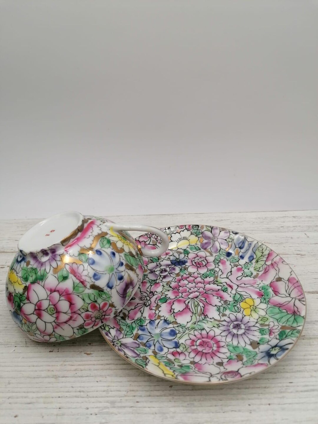 Chinese Macau Tea Set,macau Thousand Flowers Hand Painted Tea Cup With ...