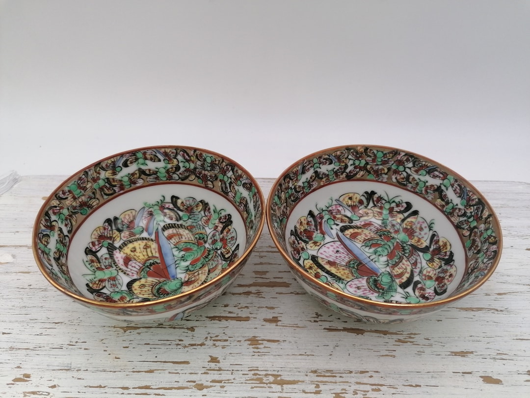 Vintage Porcelain Chinese Set Bowls, 2 Small Porcelain Bowls, Chinese ...