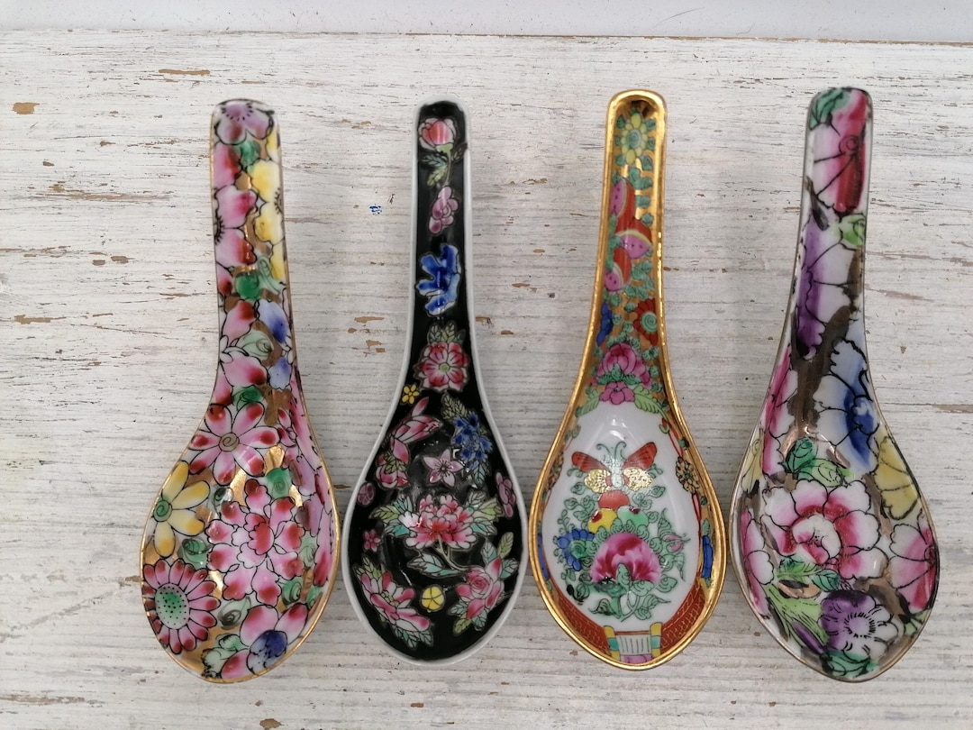 Vintage Porcelain Soup Spoon, Hand Painted Dragon/flowers/rooster Spoon ...