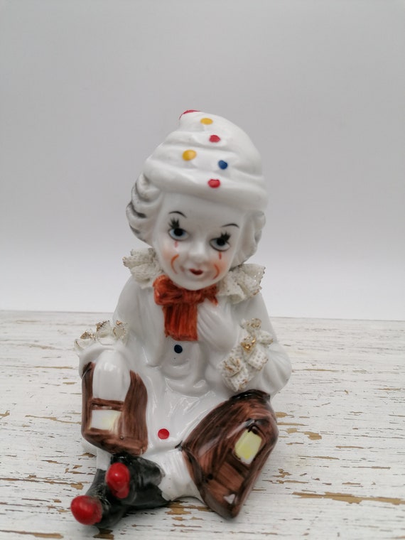 Vintage Pierrot Clown Figurine Ceramic Pierrot Statue Sitted | Etsy