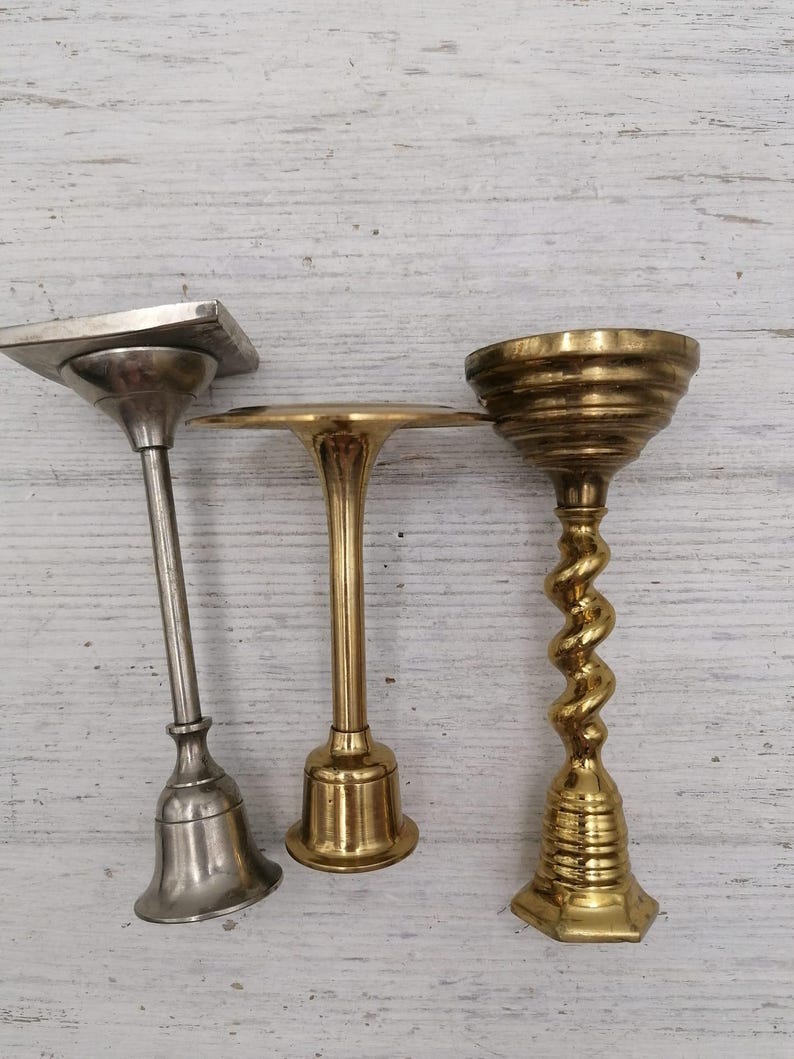 Vintage Small Brass Candlestick, Metal Candlestick With Round/square ...