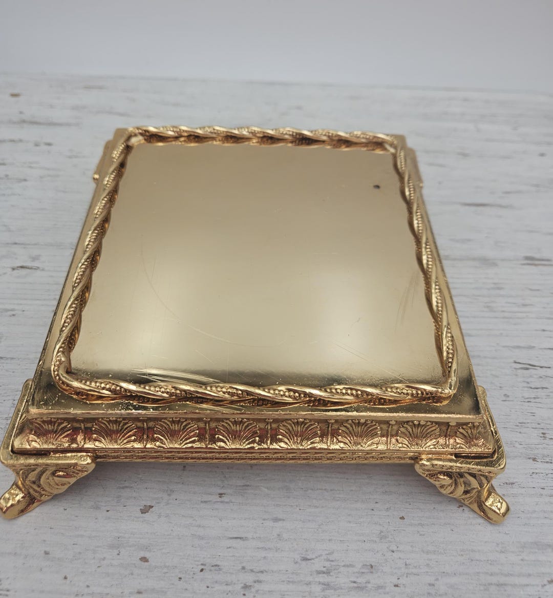 Vintage Metal Square Base for Pot, Carved Metal Base, Golden Color ...