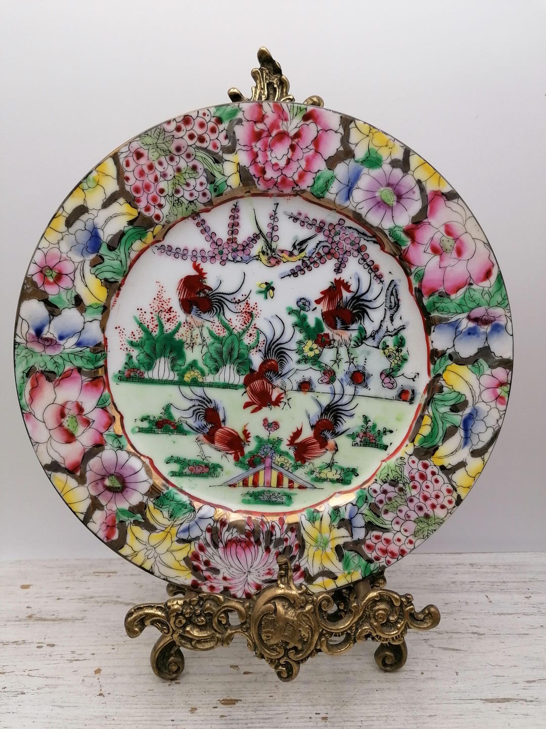Chinese 9"red Rooster Plate, Hand-painted Plate, Asian Red Rooster ...