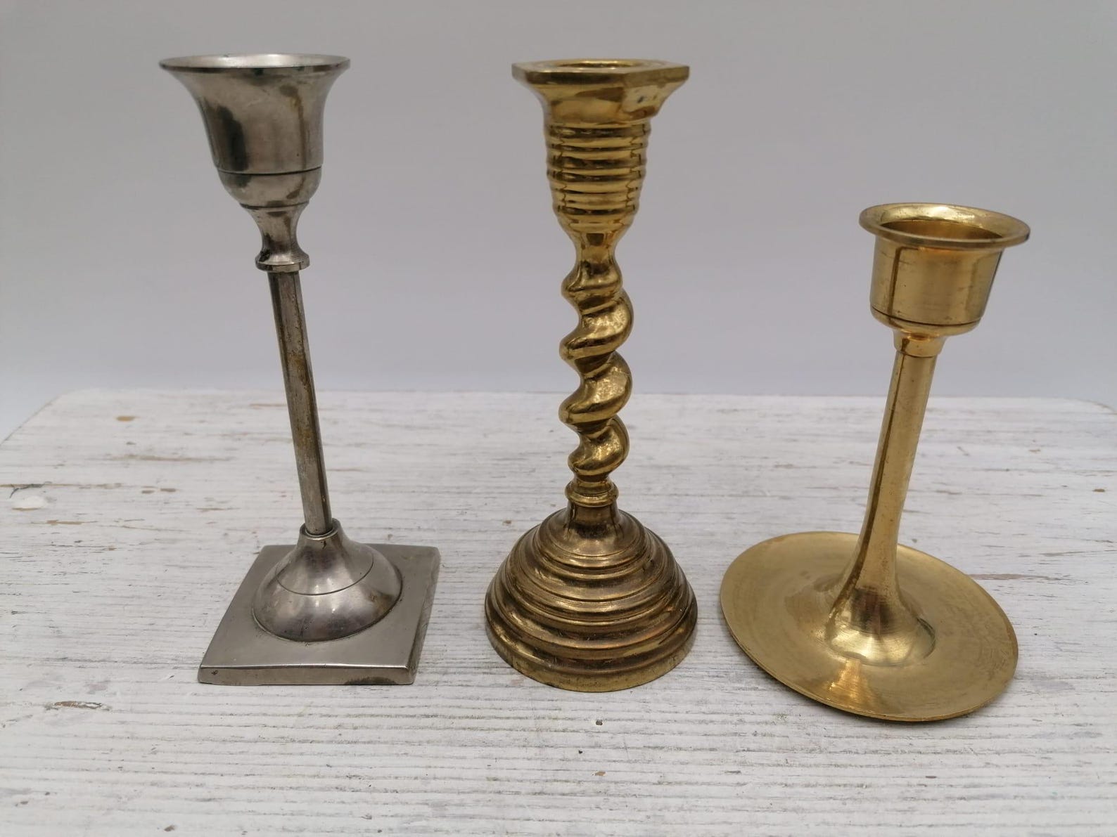 Vintage Small Brass Candlestick, Metal Candlestick With Round/square ...