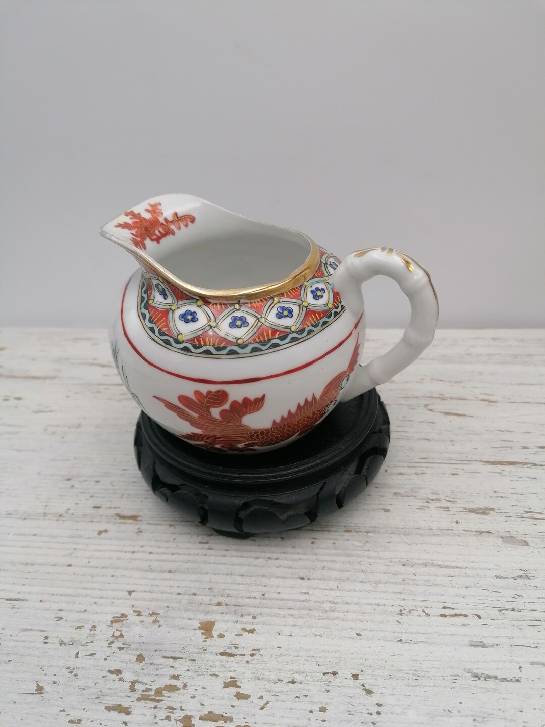 Chinese Creamer With Fish, Porcelain Creamer With Handle, Round Hong ...