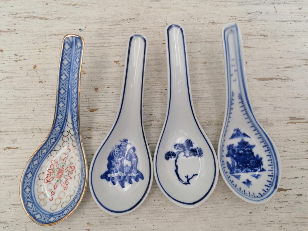 Chinese Noodle Spoon, Vintage Porcelain Spoons, Blue and White Rice ...