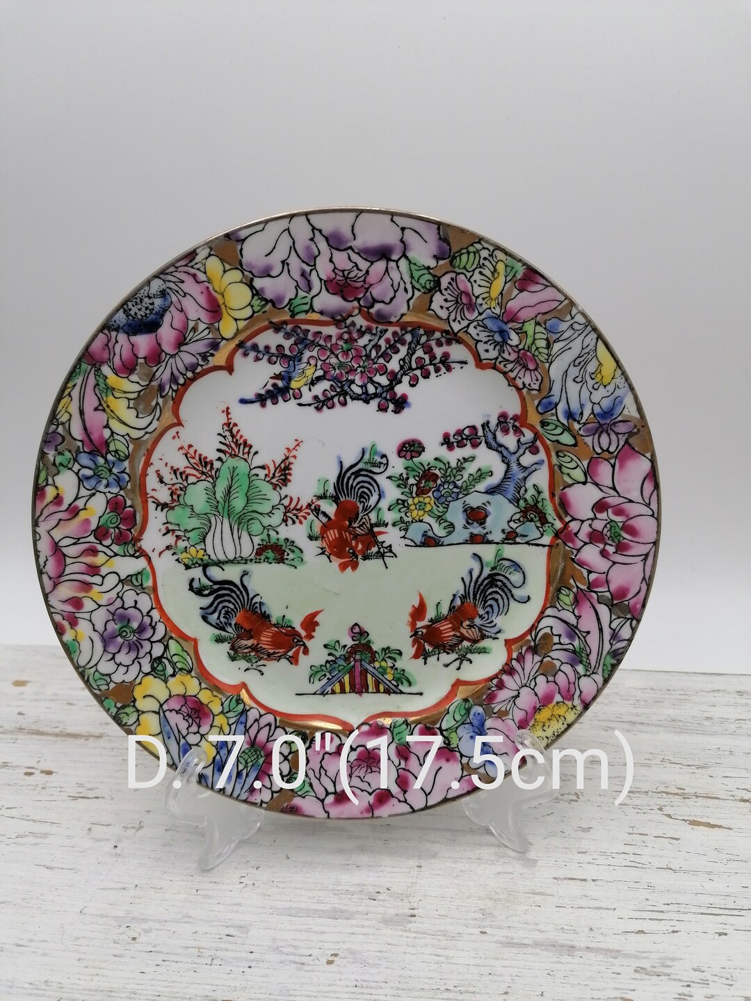 Chinese Red Rooster Plate, Hand-painted Plate, Asian Red Rooster Decor ...