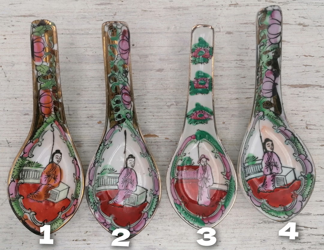 Porcelain Chinese Rice Noodle Soup Spoon, Floral Pattern Spoon, Asian ...