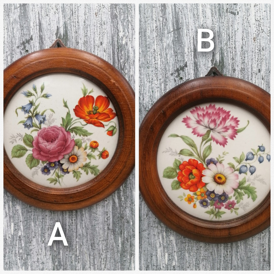 Vintage Wooden Frame With Flowers,ceramic Image Flowers on Frame ...