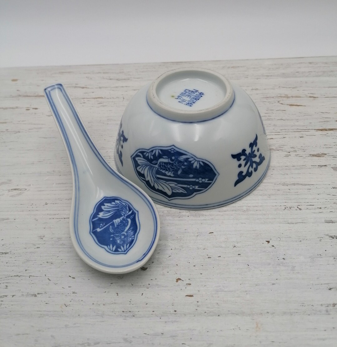 Vintage Set of Chinese Soup Bowl and Spoon,bowl Oriental Porcelain ...